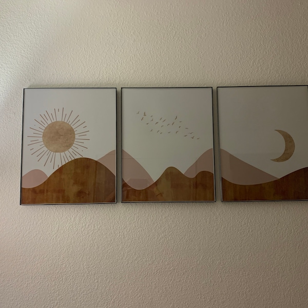 Abstract Landscape - Sun and Moon Wall Art - Boho Sun and Moon Print ...