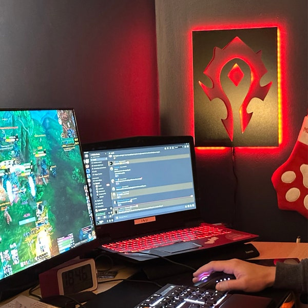 World of Warcraft Logo LED Sign, Epic Gaming Wall Light, Red Horde ...