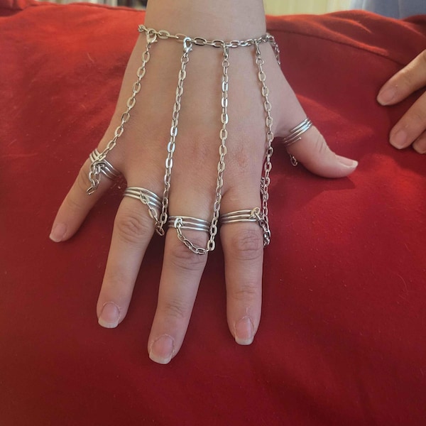 Handmade Five Finger Chain Rings | Adjustable Cross Chain Linked Cuff ...