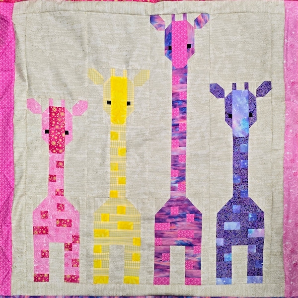 Giraffes in a Row Quilt Pattern, PDF Instant Download Modern Patchwork Baby Lap Size African ...