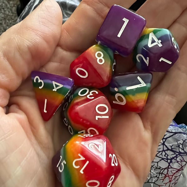 Rainbow Dice With Rainbow Dice/gift Bag - Dnd Dice Set - Polyhedral ...