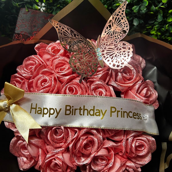 100 Rose Eternal Rose Bouquet W/ Crown, Queen Bouquet, Ramo Buchon ...