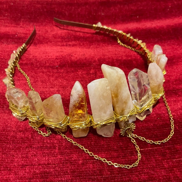 Citrine Crystal Crown Gold Sun Tiara Boho Goddess Festival Headpiece - Etsy
