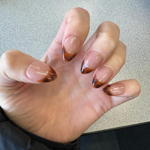Tortoise Shell French Tip Press on Nails: Handmade Leopard Print - Etsy