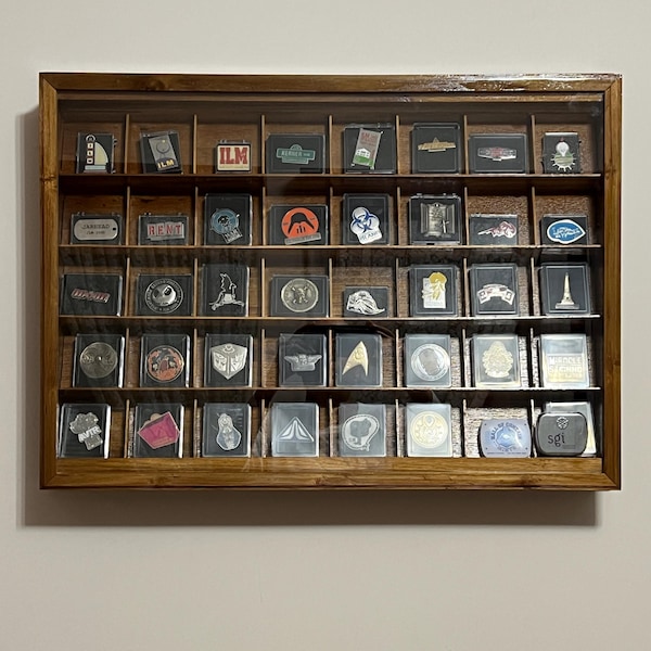 Wall Mounted Box Compartment 50 Slot Shadow Box Wood Display Wall Hang ...