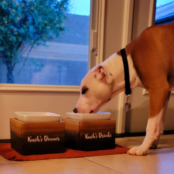 Modern Square Dog Bowl Set | Elevated Pet Feeder | Porcelain Pet Bowls ...