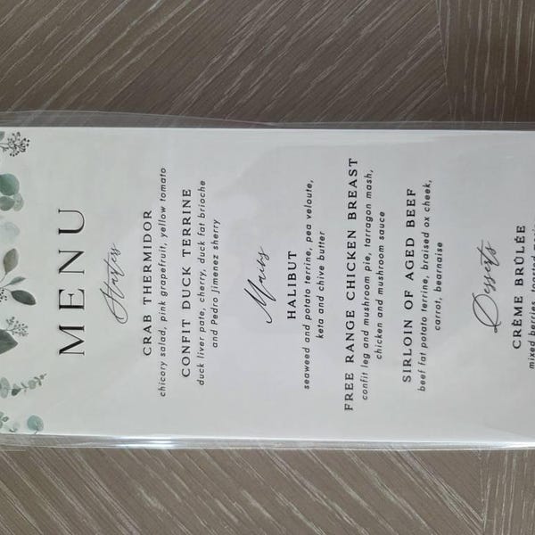 Printed Simple Wedding Menus, Modern and Minimal Printed Menu Card for ...