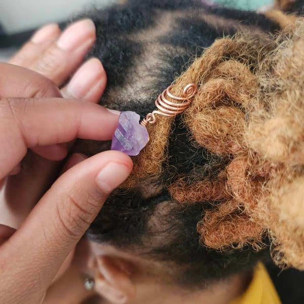 Raw Amethyst & Copper Loc Jewelry, Crystal Dreadlock Coils, Purple ...