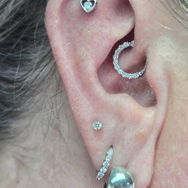 14K Solid Gold Flower Stone Piercing, Cartilage Screw Back Helix Tragus ...