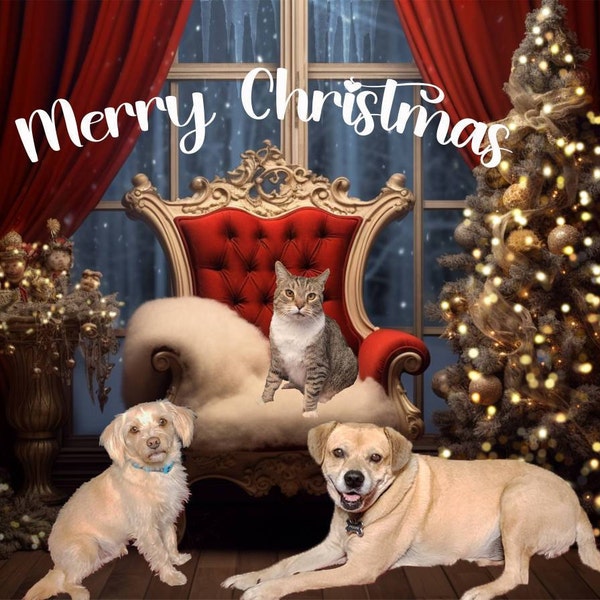 Christmas Backdrop Digital, Santa's Chair Background, Holiday Scene ...