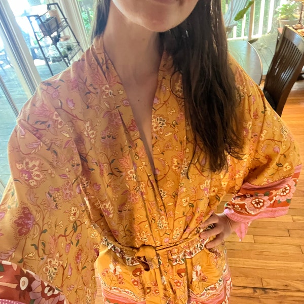 Kimono Robe - Pink Petal Floral Boho Cotton Robe, Beach Coverup, Bridal ...