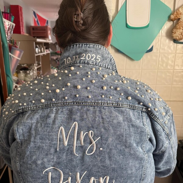 Bride Jean Jacket - Black Denim, Embroidered Black Bridal Jacket ...