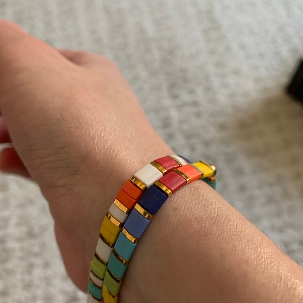 Norah Tila Stack Bracelets BOHO Glass Tile Stretchy Bracelet Trendy ...