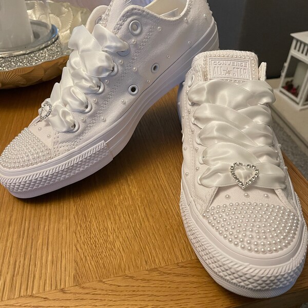 Bridal Wedding Custom White Pearl Converse Wedding Sneakers Bride Converse - Etsy
