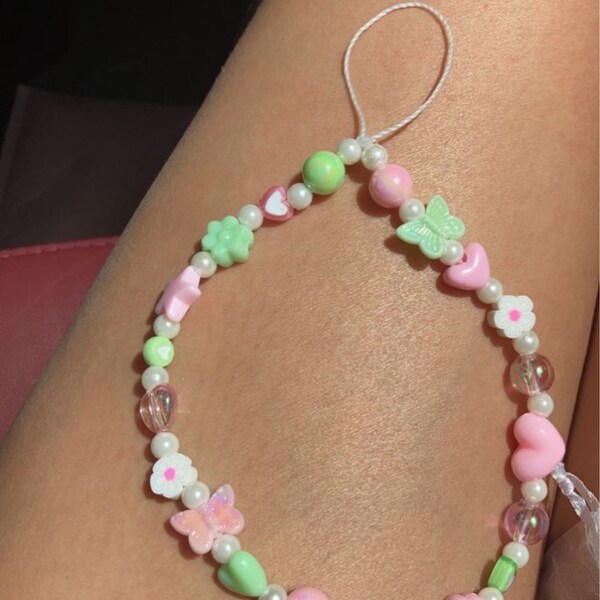Pastel Pink and Green Phone Charm Strap - Etsy
