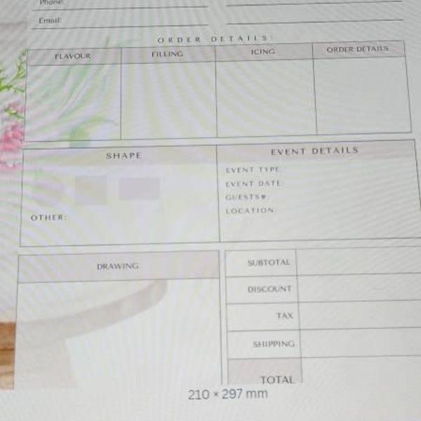 Cake Order Form Template, Bakery Order Form Editable, Cookie Order Form ...