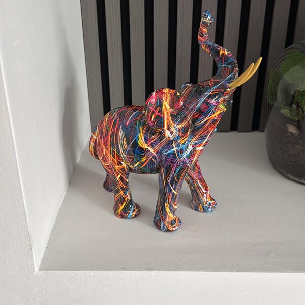 Unique Oil Paint Abstract Cat Sculpture, Graffiti Cat Figurine for ...