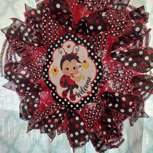Spring Lady Bug Welcome Wreath Metal Sign #732, Wreath Attachment ...