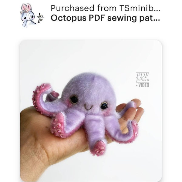 Octopus PDF Sewing Pattern Video Tutorial DIY Stuffed Toy Pattern Kids ...