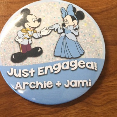 Minnie and Mickey Just Engaged Button Personalized Disney Engagement ...