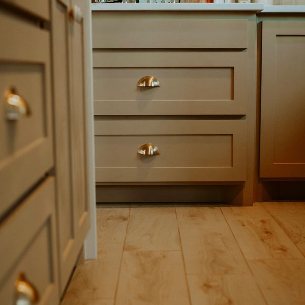 Brushed Brass Cupboard Handles & Knobs - Kitchen Minimal Cabinets Door ...