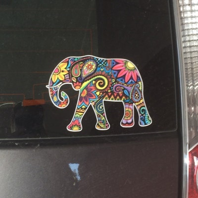 Elephant Car Decal Colorful Design Bumper Sticker Laptop Decal Pink ...