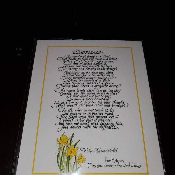 Daffodils Calligraphy Print - Wordsworth Poem - English Romantic ...