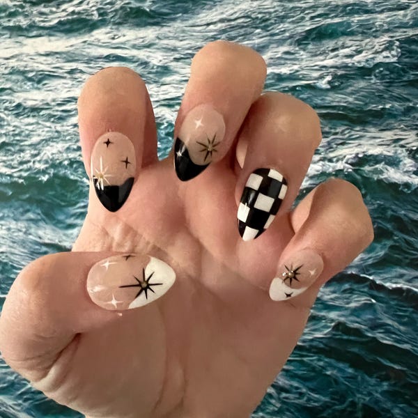 18pc Blue Trendy Tortoise Shell Press on Fake Nails - Hand Painted ...