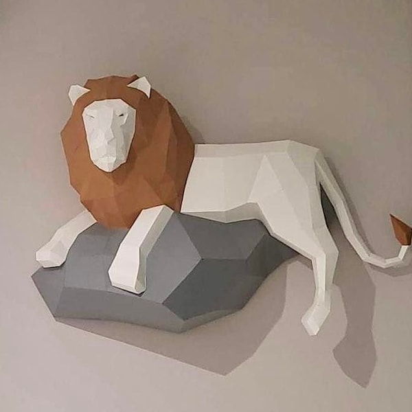 Papercraft Lion, 3D Paper Model, PDF Paper Craft Template, Low Poly Leo ...