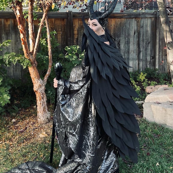 Evil Queen Cosplay Costume With Black Angel and Devil Wings, Dark Witch ...