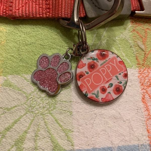 Poppy Dog Tag, Flower Pet Tag, Dog Name Tag | Personalised Pet Tag - Etsy