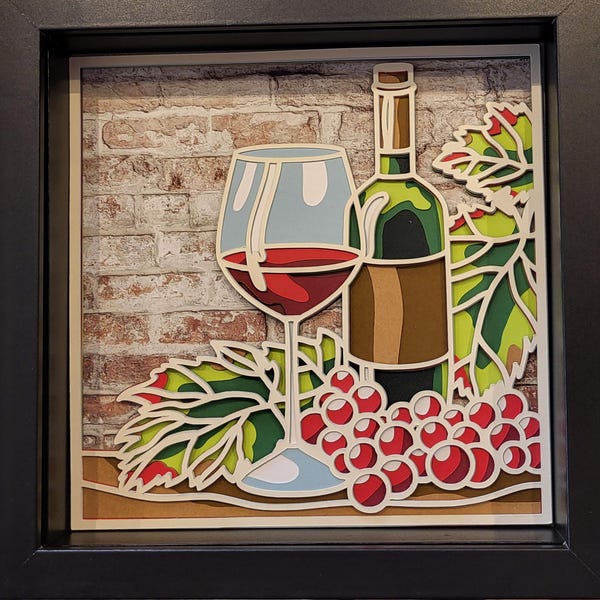 3D SVG Wine Shadow Box Layered Grape Vines,leaves 3d Svg, Flowers ...