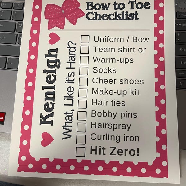 Cheer Team Checklist: Customizable Bow to Toe List (digital Download ...