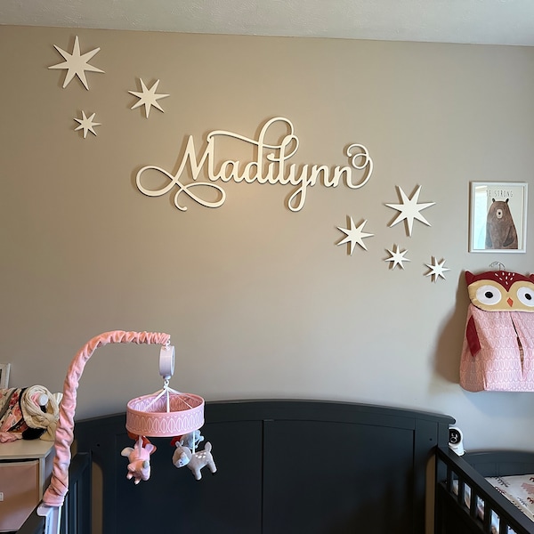 Baby Name Sign - Over the Crib Sign - Wooden Name Sign Wall Hanging ...