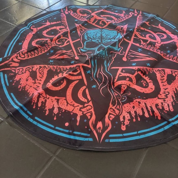 Pentagram Cthulhu Skull Round Rug, Lovecraftian Magic Circle Carpet ...