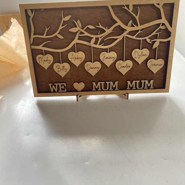 Family Tree Hanging Heart 3D Wall Hanging Decoration or Gift With Stand ...