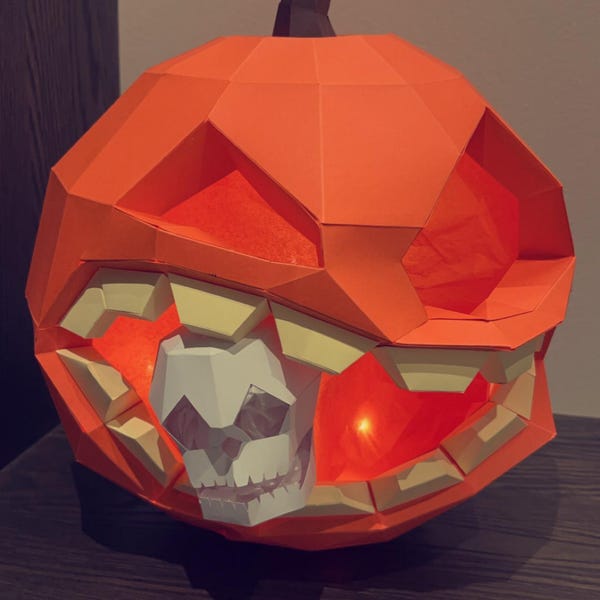 Papercraft Halloween Pumpkin With Skull, Low Poly Pumpkin and Skull ...