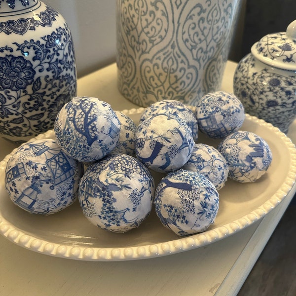 Chinoiserie Balls | Blue and White Rag Ball | Blue Chinoiserie Decor ...