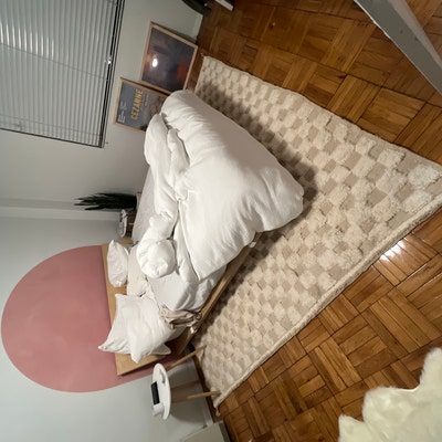 Beige and White Checkered Rug, Moroccan Checkered Rug, Brown Checkered ...