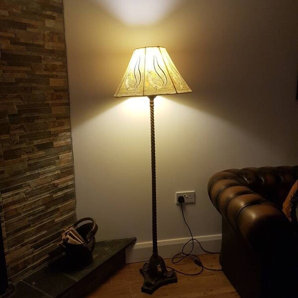 Large Floor Lamp Shade in Vintage Style Plain Hand Painted Leather ...