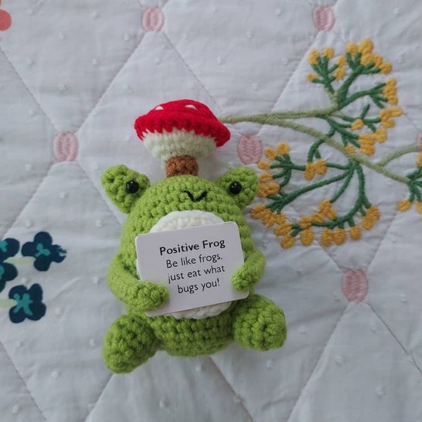 Handmade Crochet Positive Frog With Mushroom and Daisies-crochet ...