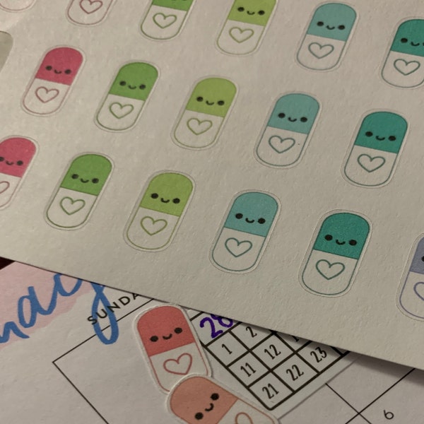 Happy Pills Medicine Reminder Tracker Cute Kawaii Planner Stickers Erin ...