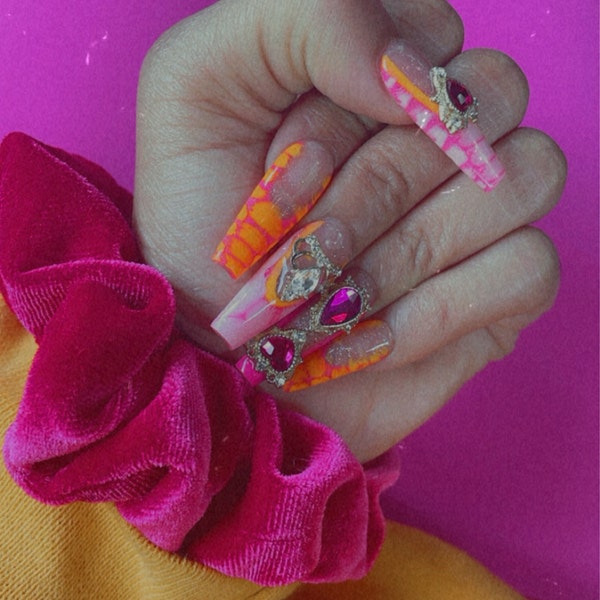 4XL Square Extendo Hot Pink Barbie Inspired Nails| Press on Nails|bling ...