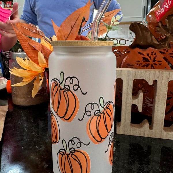 Pumpkin Glass Can Coffee Cup With Lid and Straw, Fall Coffee Mug, Fall ...