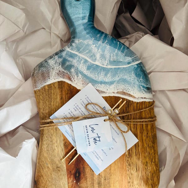 Heart Ocean Wave Cutting Board, Mother's Day Gift, Beach Resin Art ...