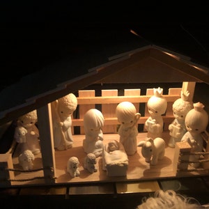 Handmade Wooden Christmas Nativity, Manger, Stable With Light. Rope ...