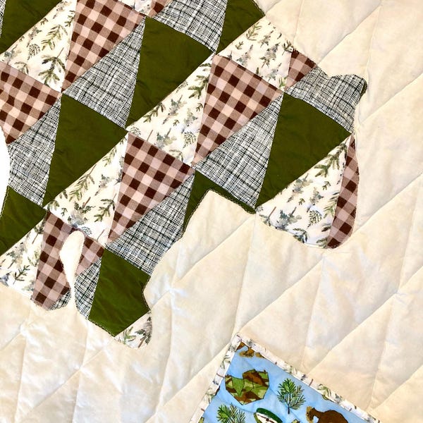 FLANNEL - Light Blue Tonal Fabric / Brown Bear, Compass, Tent Print ...