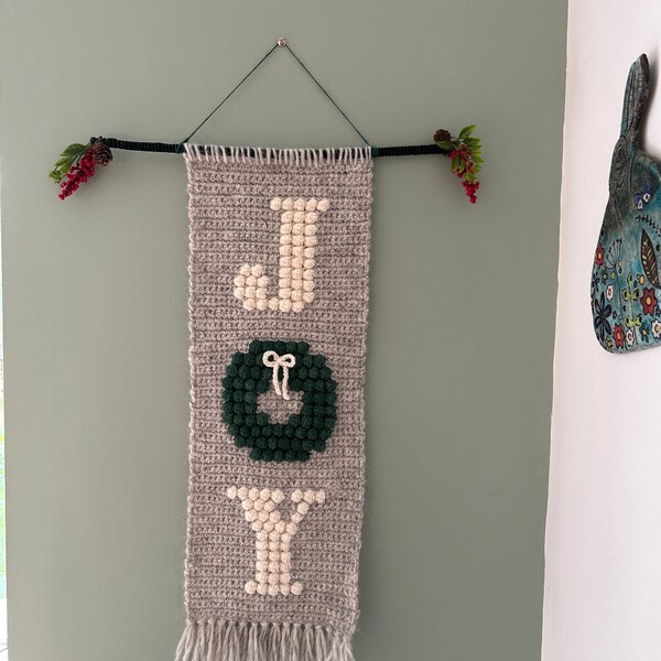 Crochet Joy Wall Hanging Pattern • Christmas Wreath Holiday Crochet ...
