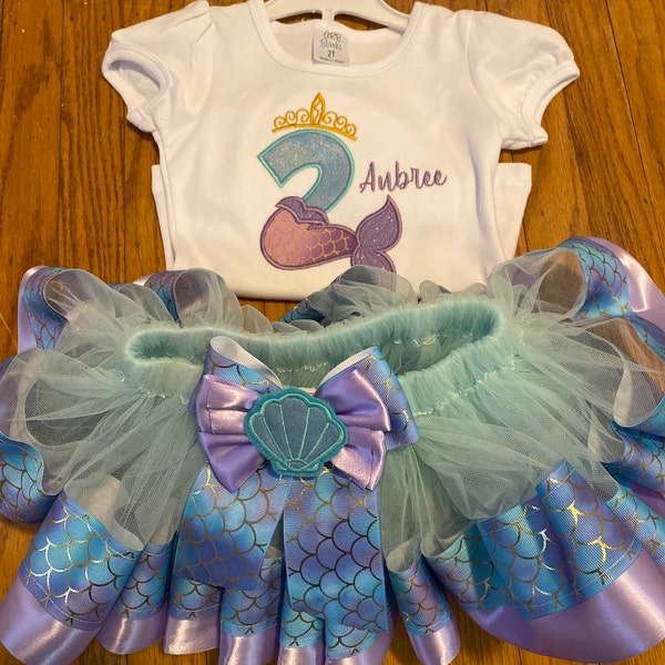 Ariel Theme Mermaid Number Birthday Shirt, Mermaid Number Tutu Outfit ...