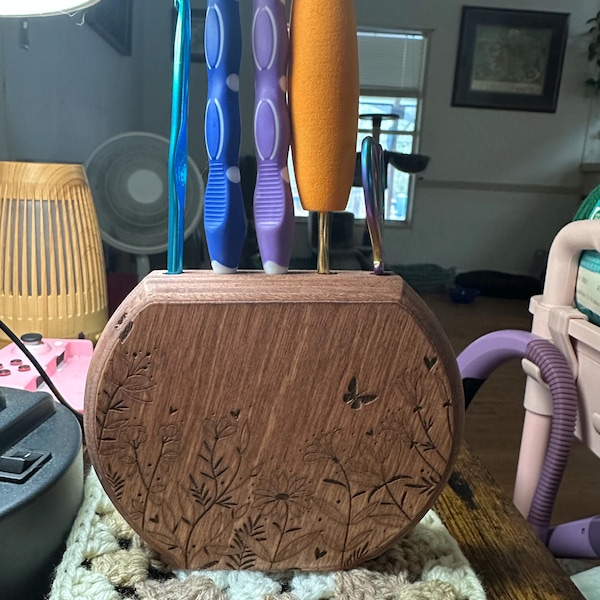 Crochet Hook Holder, Crochet, Hooks, Wood Hook Holder, Crochet Stand ...